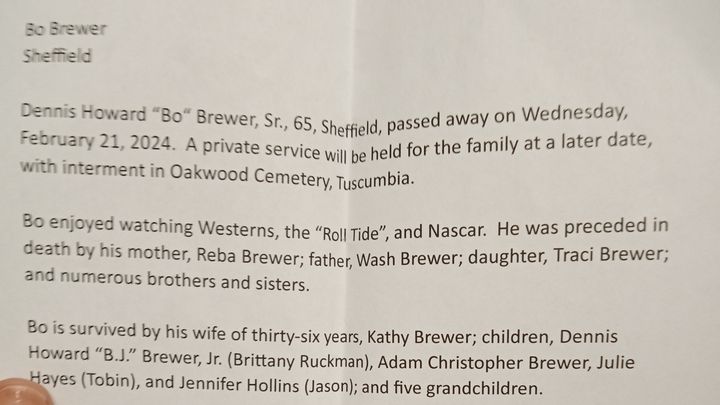 Fundraiser for Bj Brewer by Julie Aday : Dennis "Bo" Brewer