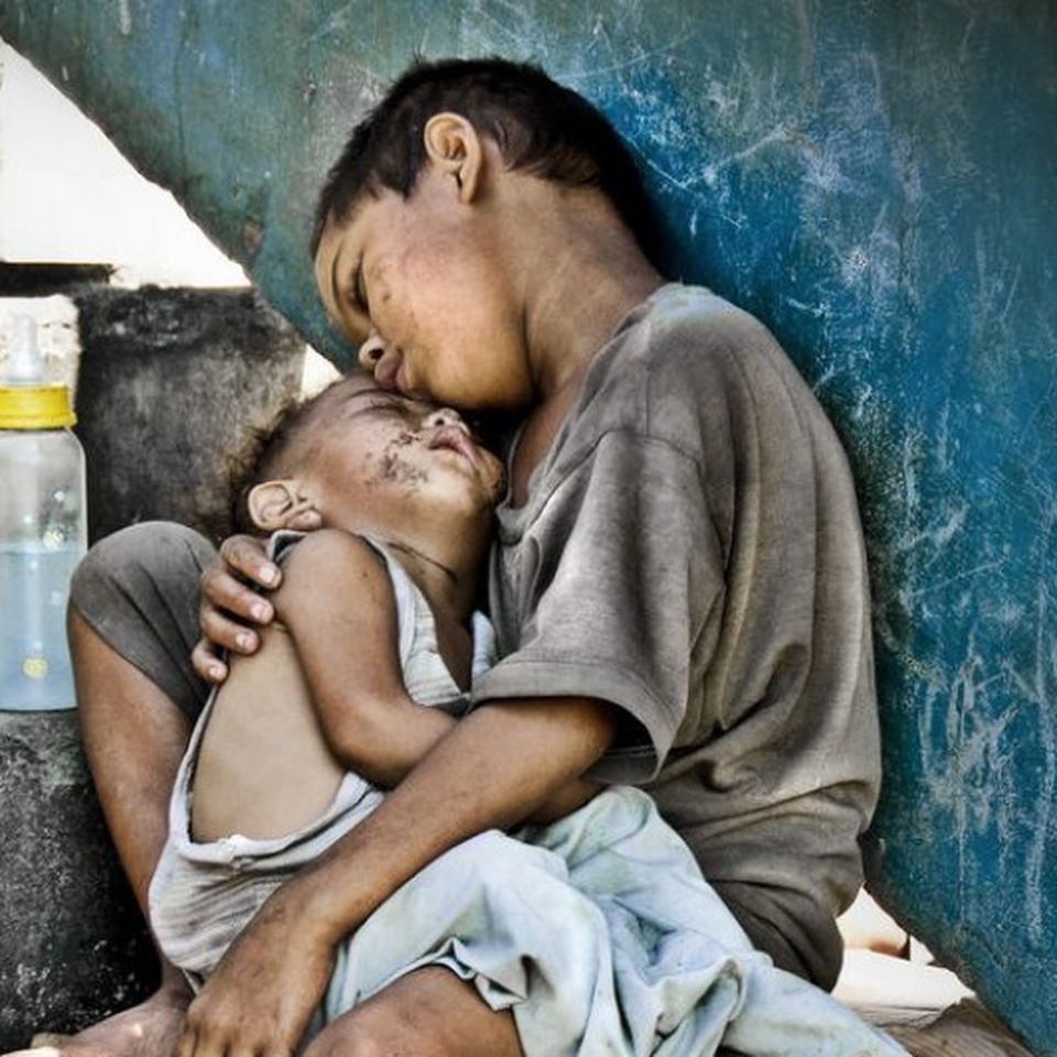 Poor Children Crying For Food